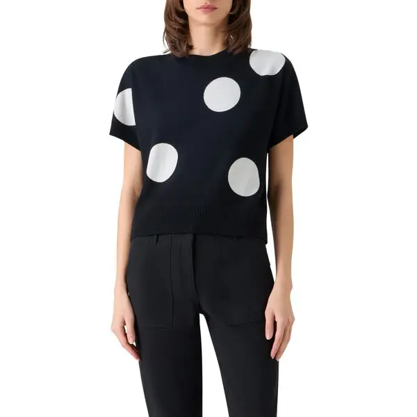Akris Relaxed Polka Dot Virgin Merino Wool Sweater - Black-cream
