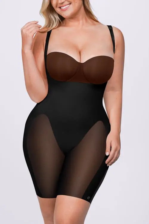 SHAPELLX Open Bust Mid-thigh Shapewear Bodysuit - Black
