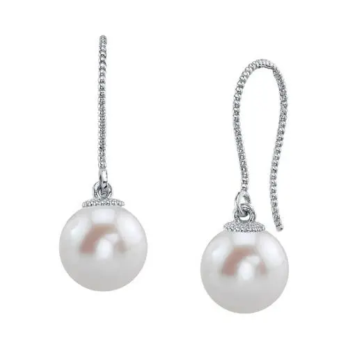 The Pearl Source 14k Gold Freshwater Pearl Drop Earrings - White Gold