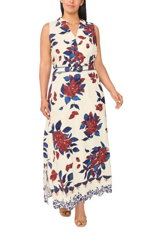 Halogen Collared Floral Print Midi Dress - Rum Raisin