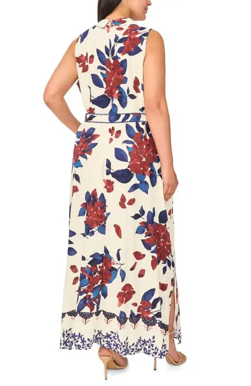 Halogen Collared Floral Print Midi Dress