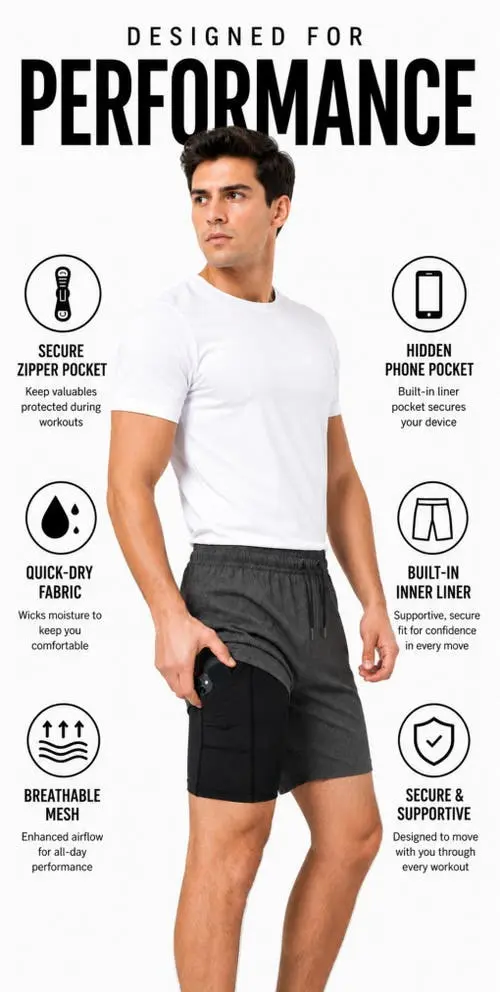 ZILPU Quick-dry Performance 7" Training Shorts - Black