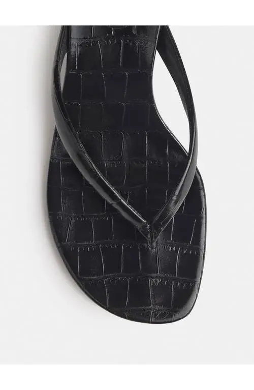 REFORMATION Amelia Croc Embossed Leather Heeled Thong Sandal