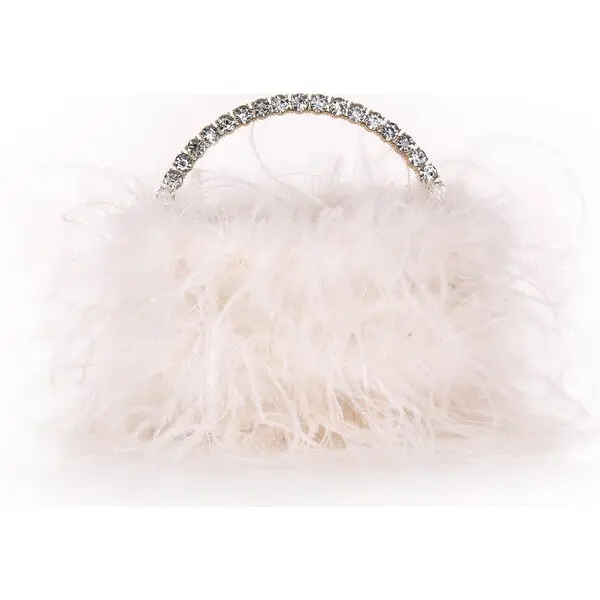 Badgley Mischka Raven Ostrich Feather Pouch Halfmoon Handle - Ivory