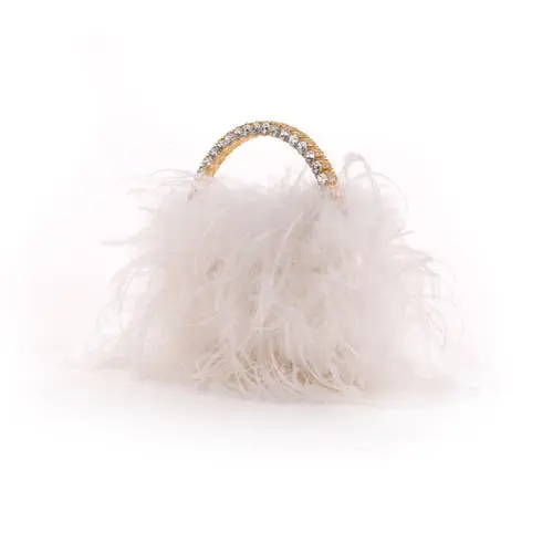Badgley Mischka Raven Ostrich Feather Pouch Halfmoon Handle - Ivory