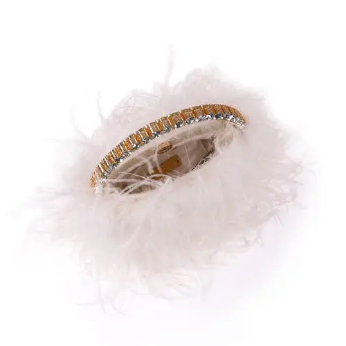 Badgley Mischka Raven Ostrich Feather Pouch Halfmoon Handle - Ivory