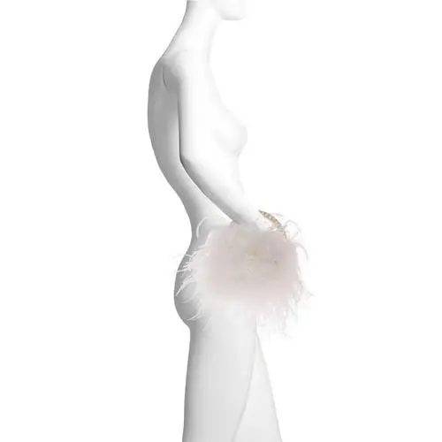 Badgley Mischka Raven Ostrich Feather Pouch Halfmoon Handle - Ivory
