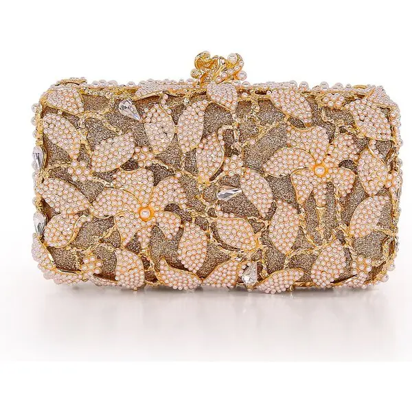 Badgley Mischka Adelaide Floral Vine Pearl And Crystal Beaded Minaudiere - Gold