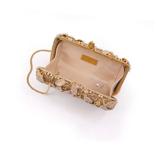 Badgley Mischka Adelaide Floral Vine Pearl And Crystal Beaded Minaudiere