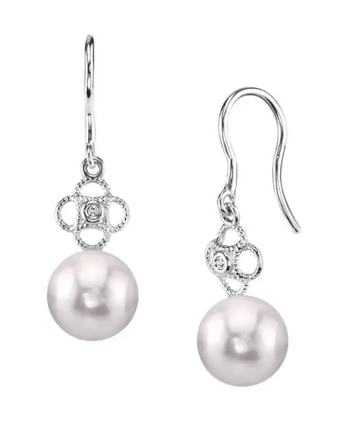 The Pearl Source Akoya Pearl And Diamond Drop Earrings - White Gold