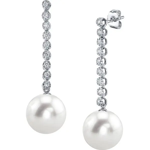 The Pearl Source Freshwater Pearl & Diamond Drop Earrings - White Gold