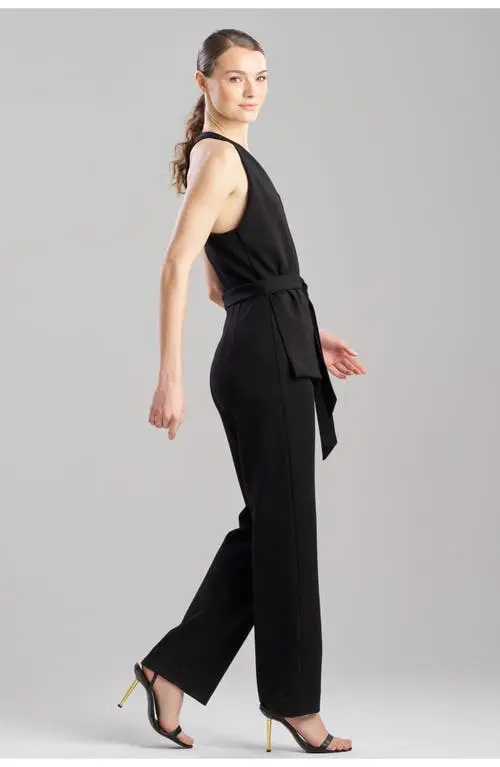 Natori Double Knit Belted V Neck Jumpsuit