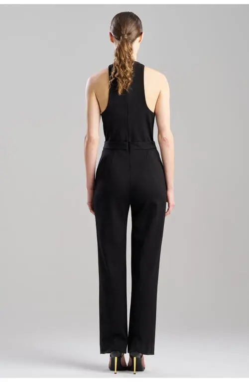 Natori Double Knit Belted V Neck Jumpsuit
