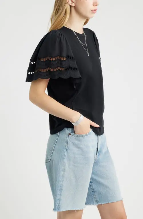 Treasure & Bond Flutter Sleeve Eyelet Top - Black