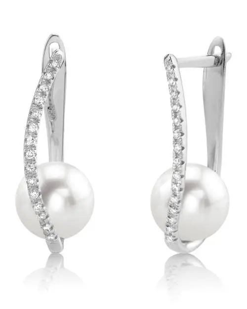 The Pearl Source Freshwater Pearl And Diamond Eliza Earrings In 18k - White Gold