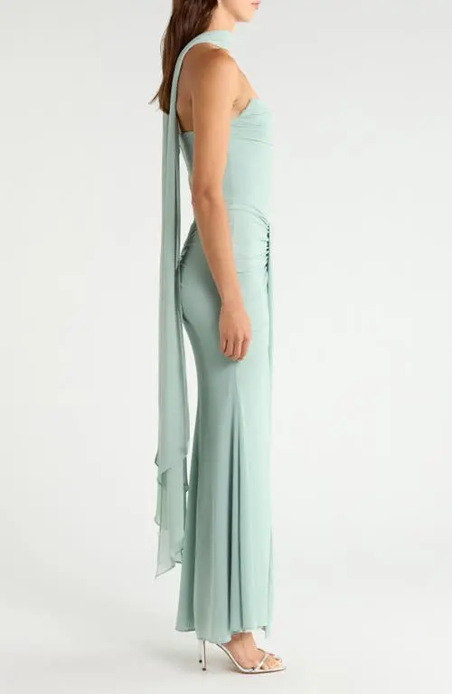 House Of Cb Portia Strapless Cocktail Dress With Slit And Ruching - Jade
