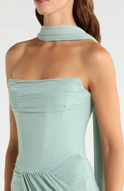 House Of Cb Portia Strapless Cocktail Dress With Slit And Ruching - Jade