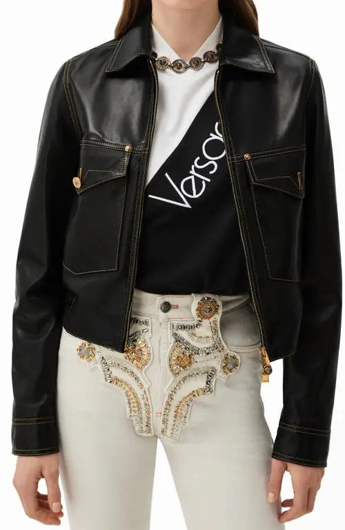 Versace Piuma Lambskin Leather Jacket - Black