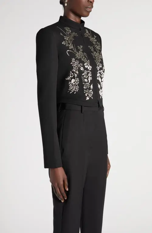 Alexander McQueen Beaded Floral Hook & Eye Wool Jacket