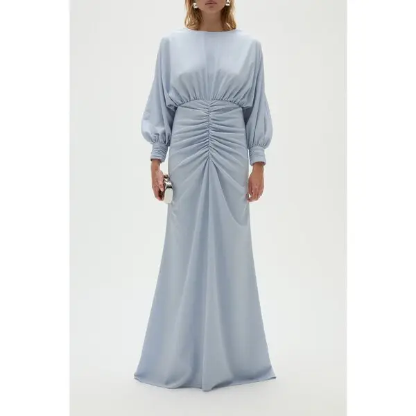 Amsale Pebble Crepe Gathered Gown - Ice