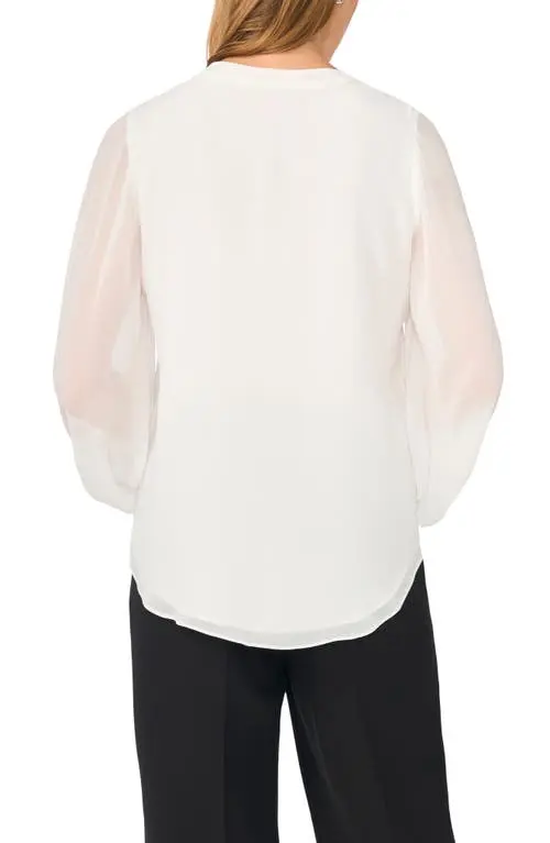 Vince Camuto Sheer Sleeve Split Neck Blouse - New Ivory
