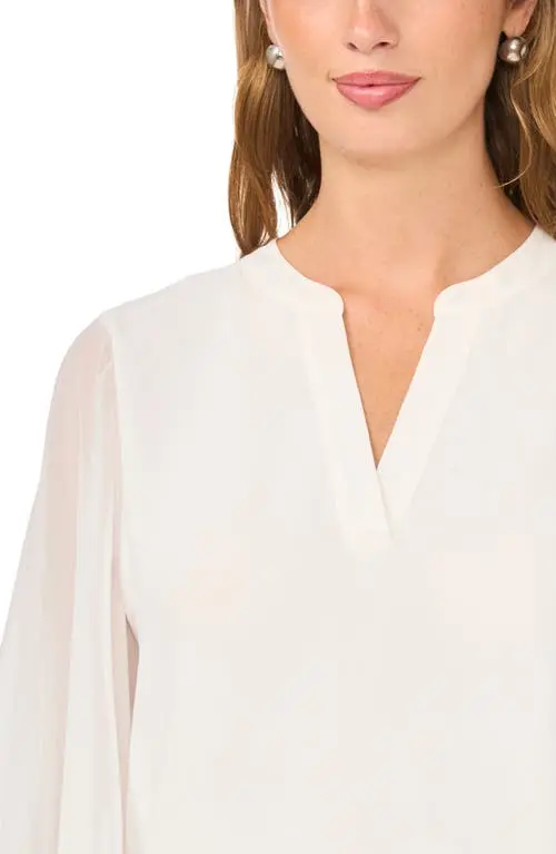 Vince Camuto Sheer Sleeve Split Neck Blouse - New Ivory
