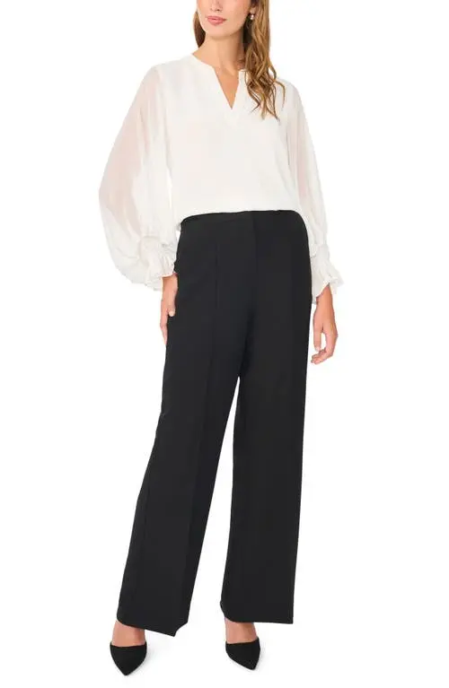 Vince Camuto Sheer Sleeve Split Neck Blouse - New Ivory