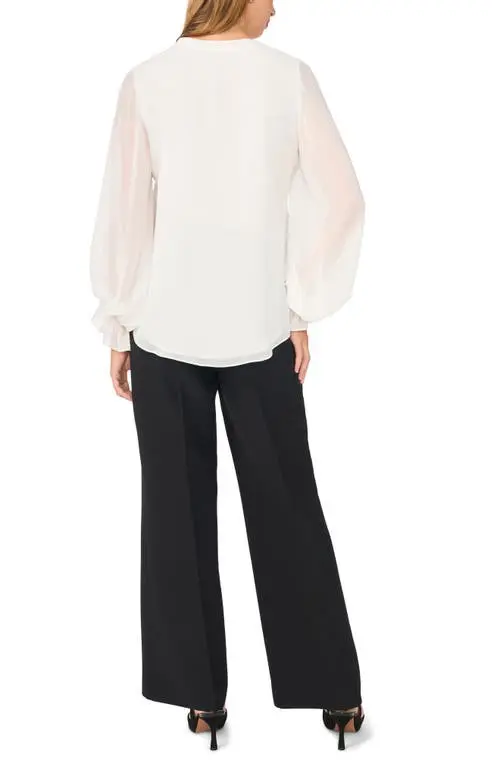 Vince Camuto Sheer Sleeve Split Neck Blouse - New Ivory