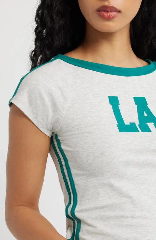 VINYL ICONS Off-the-shoulder Graphic Ringer T-shirt