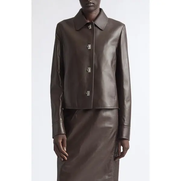 FERRAGAMO Boxy Lambskin Leather Jacket With Gancio Turnlock Closures