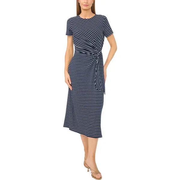 Halogen Side Tie Striped Midi Dress