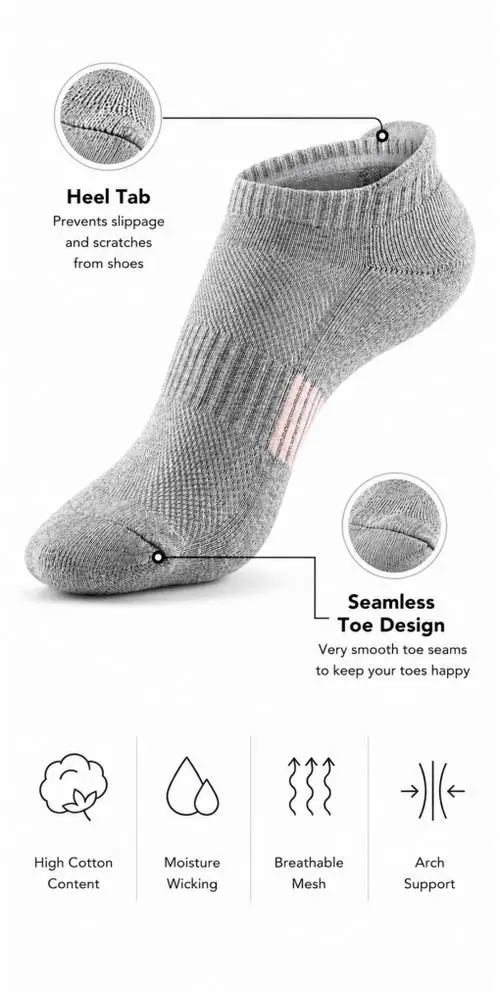 ZILPU Cushioned Performance Athletic Ankle Socks 5-pack - Gray