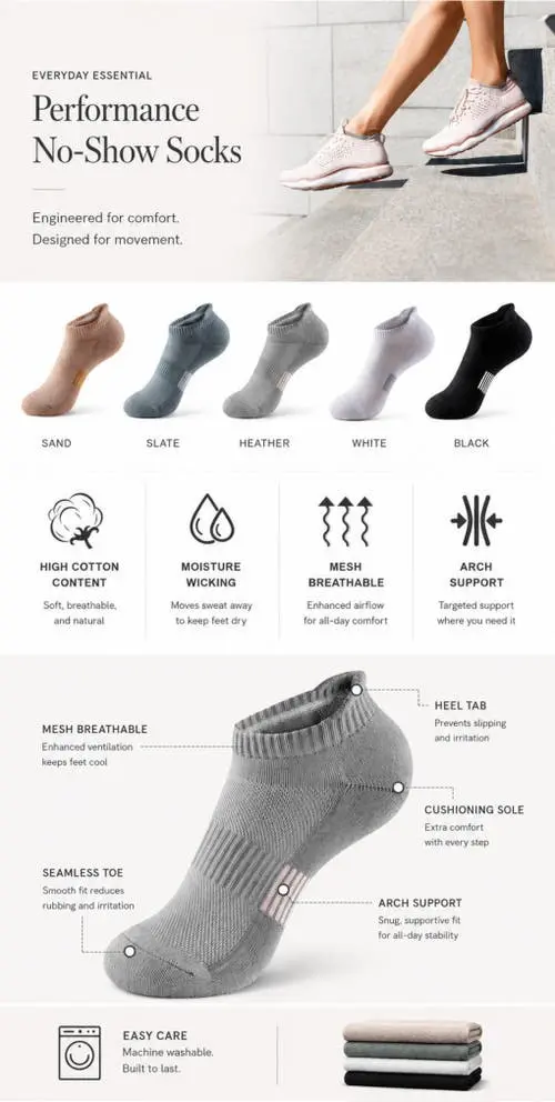ZILPU Cushioned Performance Athletic Ankle Socks 5-pack - Gray