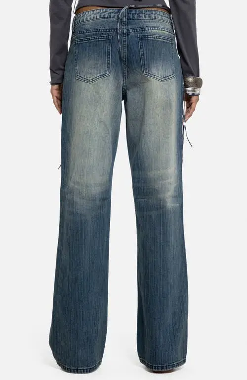 JADED LONDON Hunter Mirror Embellished Low Rise Wide Leg Jeans