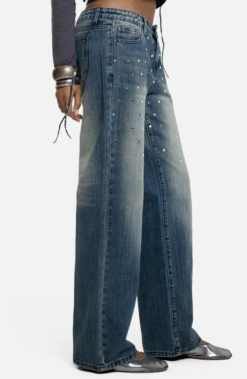 JADED LONDON Hunter Mirror Embellished Low Rise Wide Leg Jeans