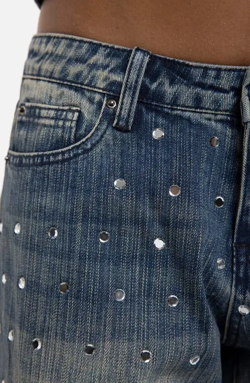 JADED LONDON Hunter Mirror Embellished Low Rise Wide Leg Jeans