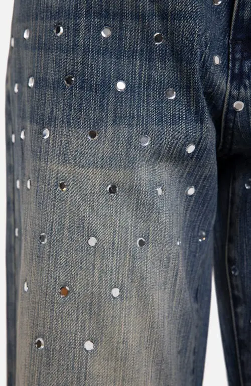 JADED LONDON Hunter Mirror Embellished Low Rise Wide Leg Jeans