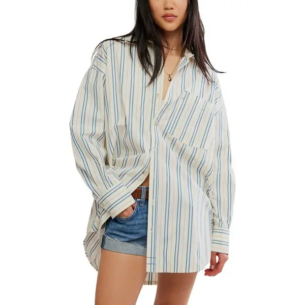 Free People Freddie Striped Cotton Shirt - Ivory Combo