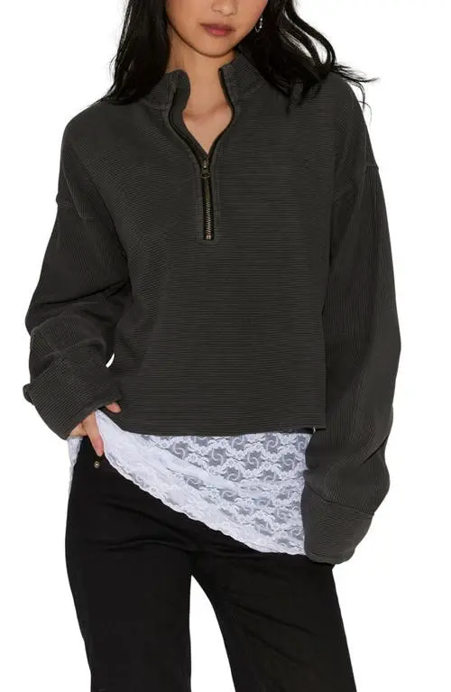 Free People Celeste Quarter-zip Pullover - Black