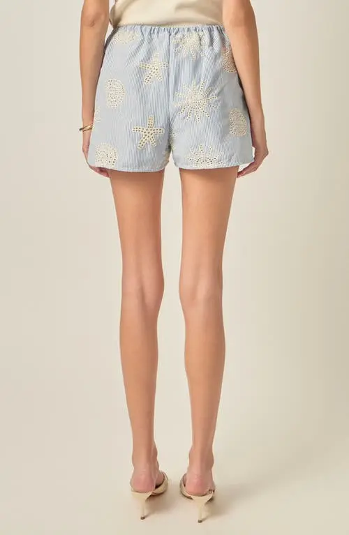 English Factory Striped Floral Eyelet Shorts