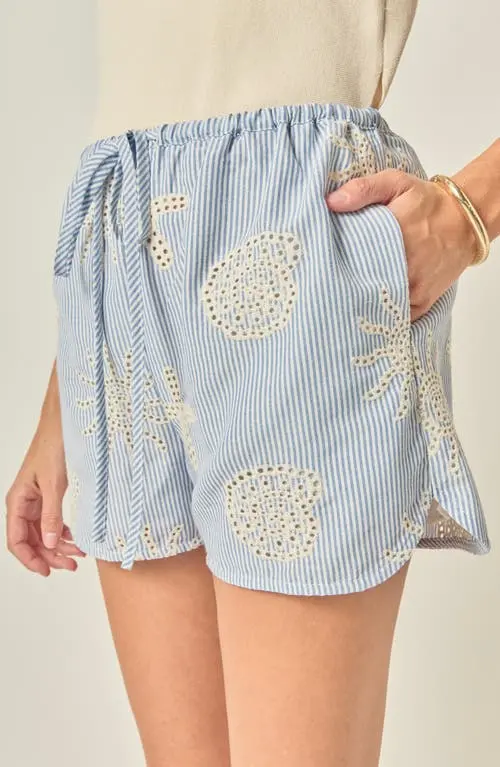 English Factory Striped Floral Eyelet Shorts