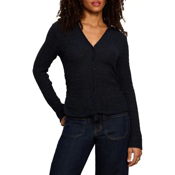 Sanctuary Juno Textured Button-up Top - Navy Blazer Blue