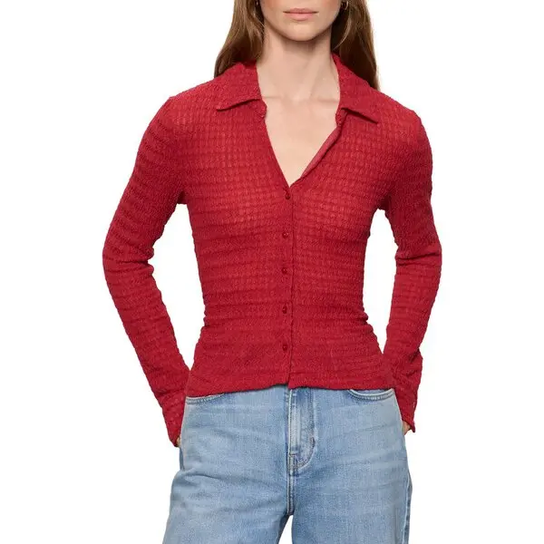 Sanctuary Juno Textured Button-up Top - Red Berry
