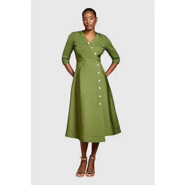 Coast Bandage V-neck Midi Dress - Olive