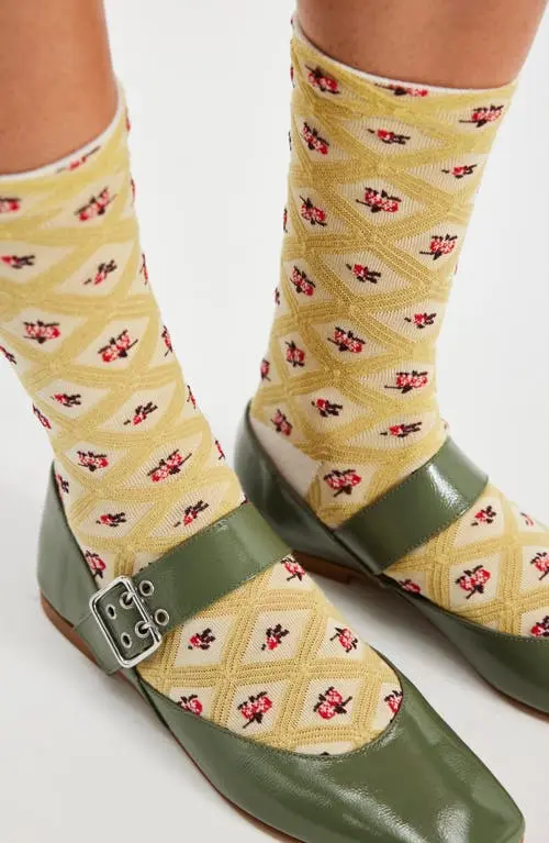 Free People Floral Jacquard Socks - Yellow