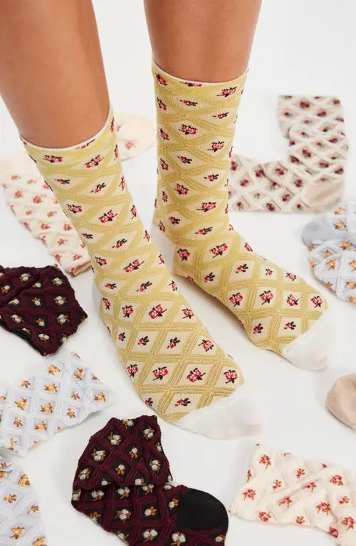 Free People Floral Jacquard Socks - Yellow