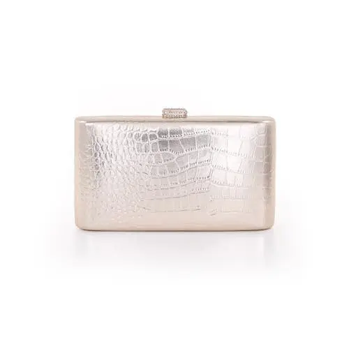 Badgley Mischka Lula Croc Embossed Leather Minaudière - Gold