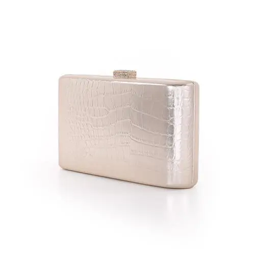 Badgley Mischka Lula Croc Embossed Leather Minaudière - Gold