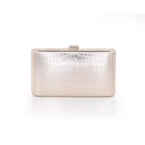 Badgley Mischka Lula Croc Embossed Leather Minaudière - Gold