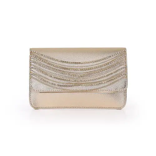 Badgley Mischka Lux Crystal Necklace Faux Leather Envelope - Gold
